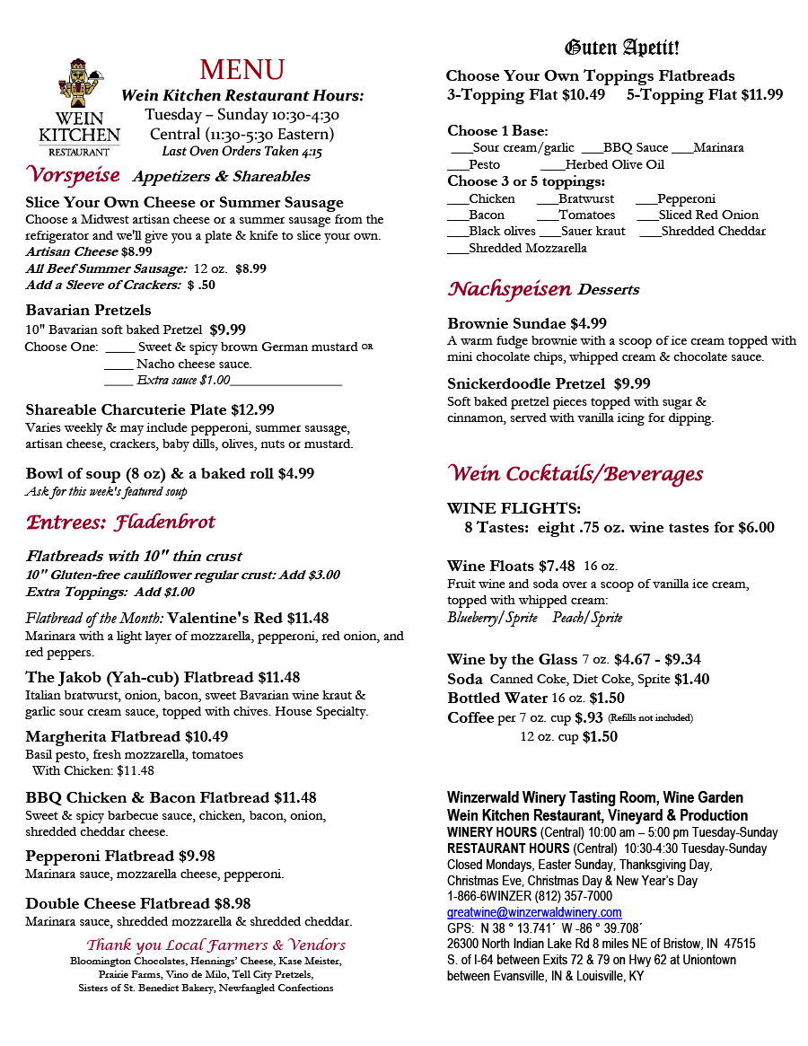 Menu – Winzerwald Winery